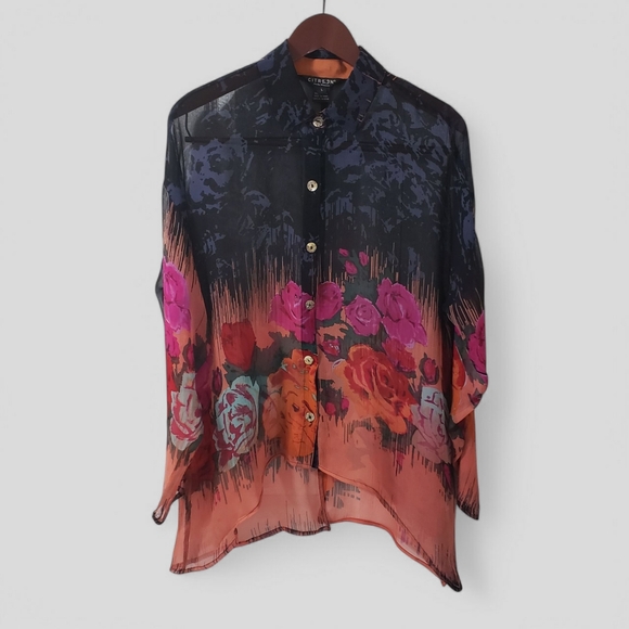 Citron | Tops | Citron Santa Monica Sheer Silk Blouse Large Tropical ...